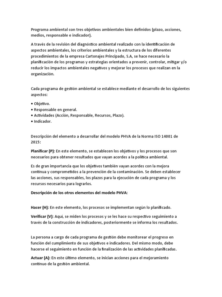 Programa Ambiental Con Tres Objetivos Ambientales Bien Definidos | PDF ...