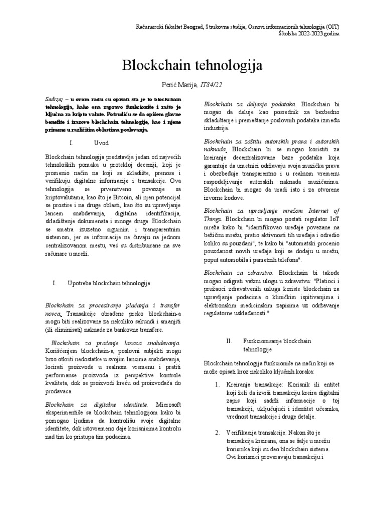 Blockchain Tehnologija | PDF