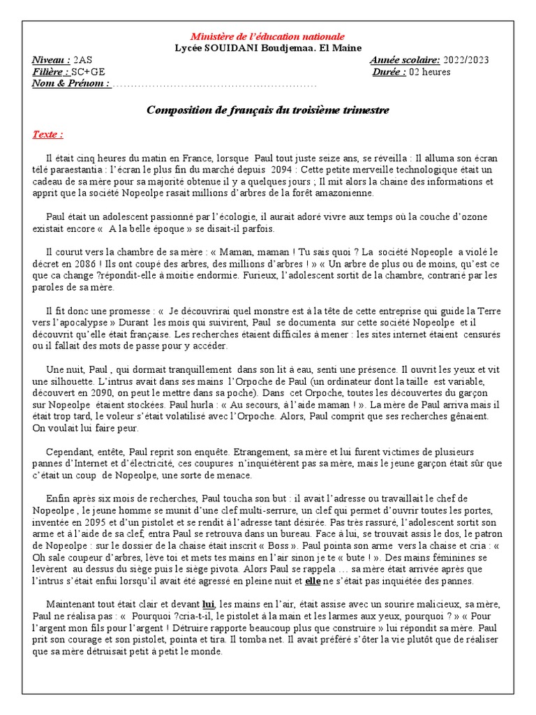 Composition 2as - Anticipation Paul 2095 | PDF | Linguistique