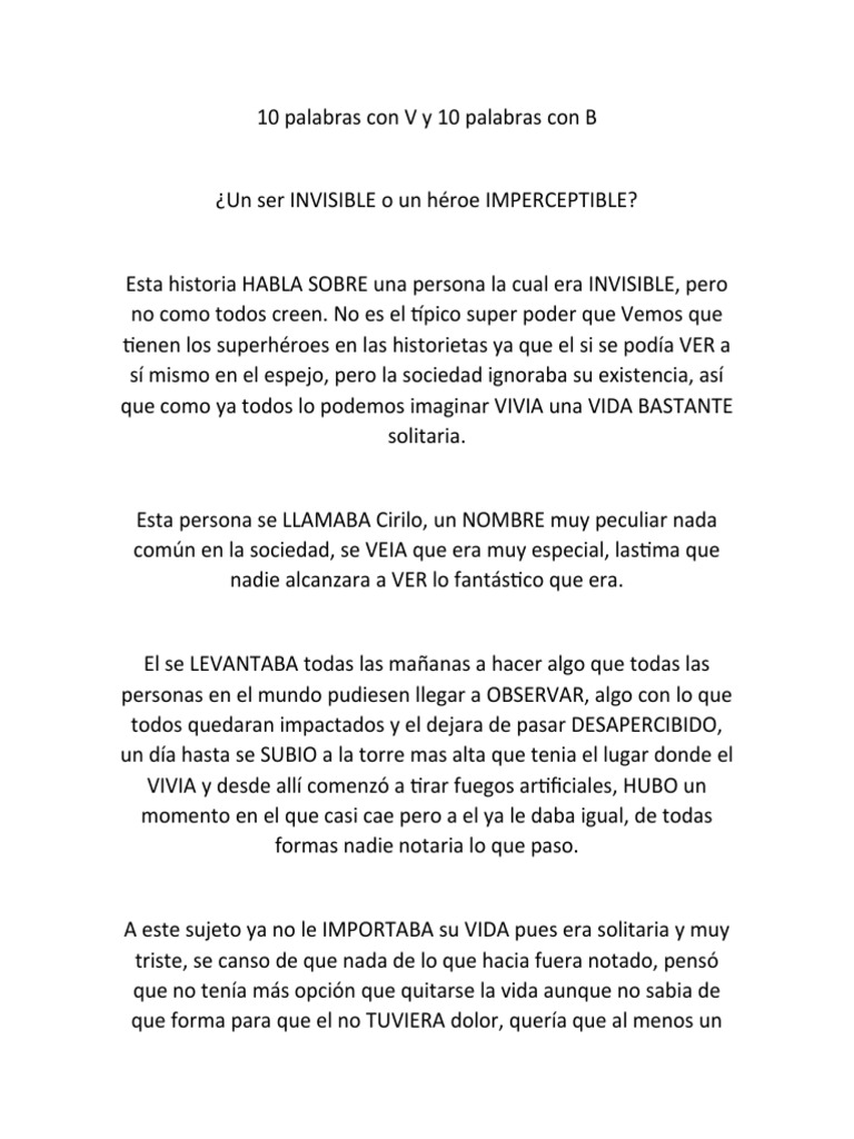 10 Palabras Con V y 10 Palabras Con B | PDF
