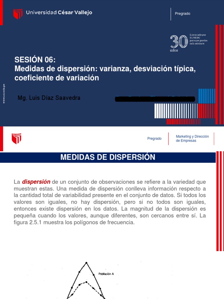 Sesión 6 Medidas de Dispersión, Varianza, DE, CV - CD | PDF