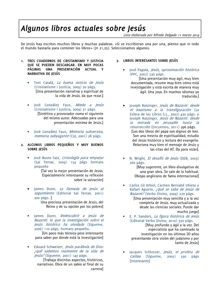 14 03 11 Delgado Alfredo Algunos Libros Sobre Jesc3bas Actuales 2col | PDF | Ciencias sociales