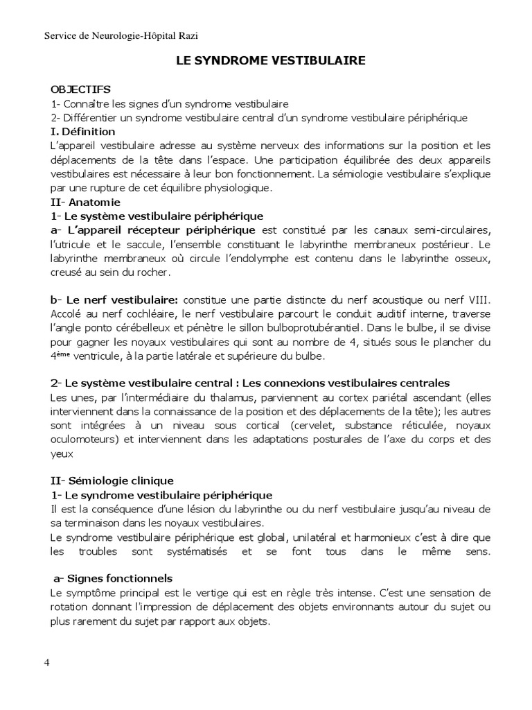 Comprendre le Syndrome Vestibulaire | PDF | Système vestibulaire | vertige