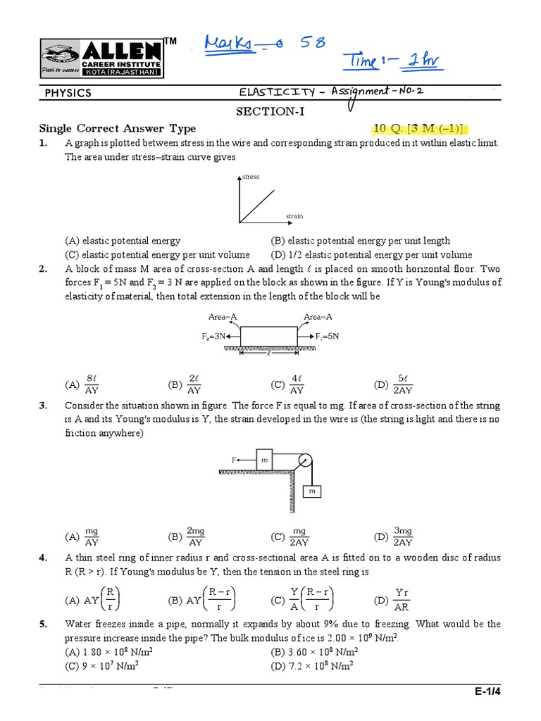 Elasticity Assignment | PDF | Elasticity (Physics) | Stress (Mechanics)