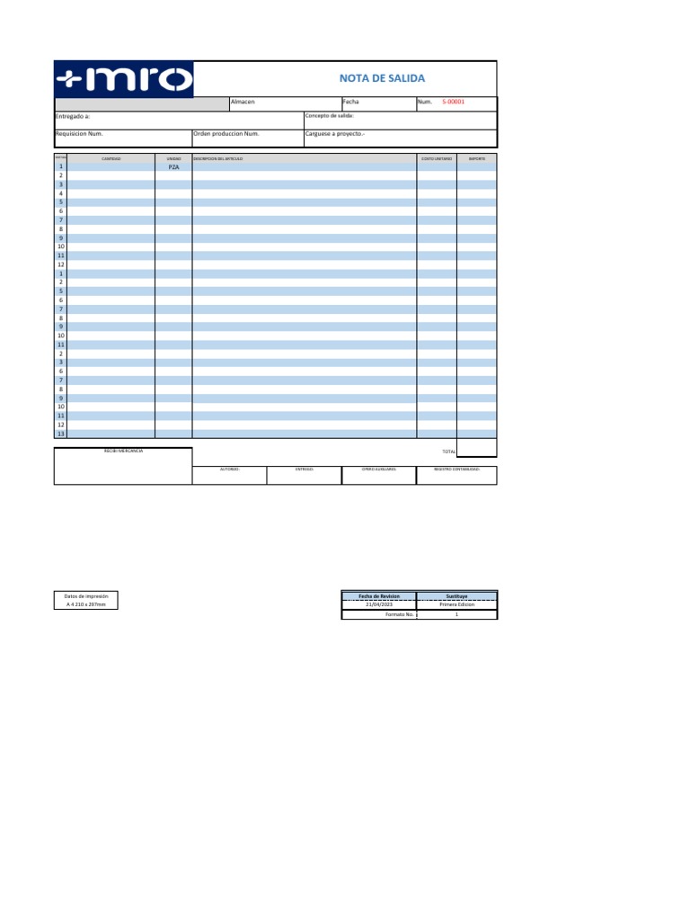 Nota de Salida | PDF