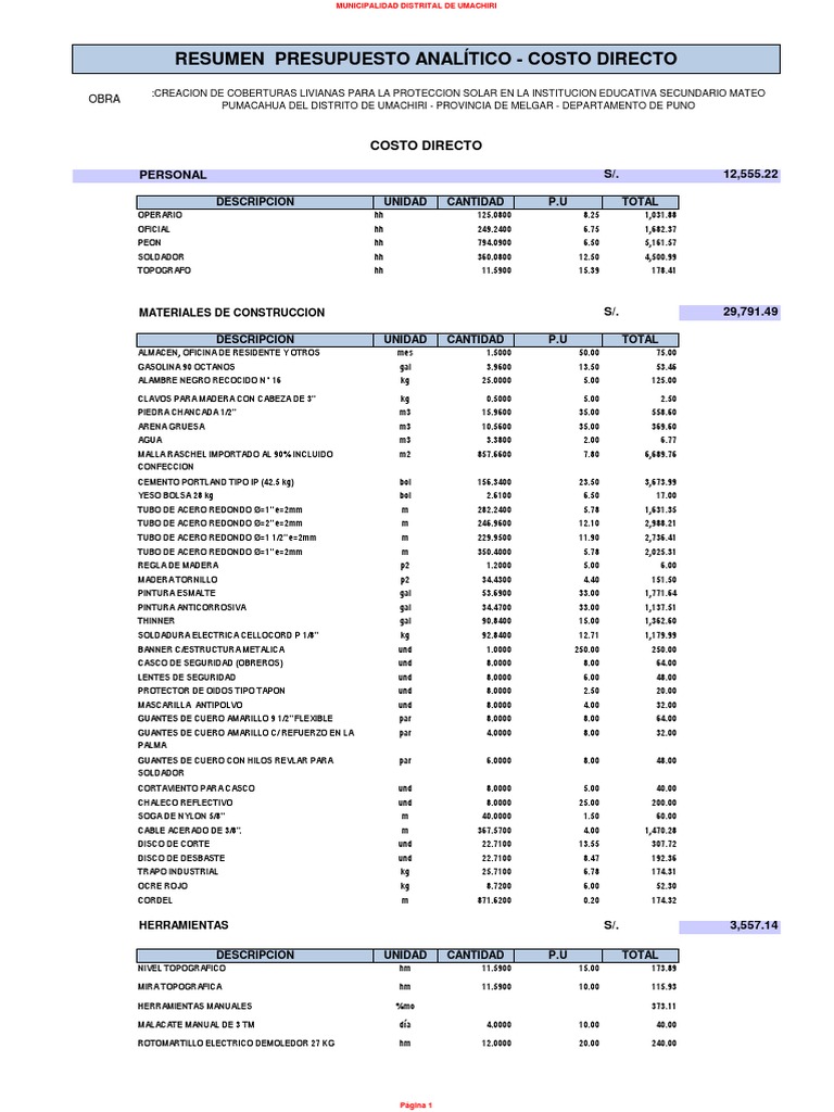 Presupuesto Analitico | PDF | Ingeniero civil | Acero