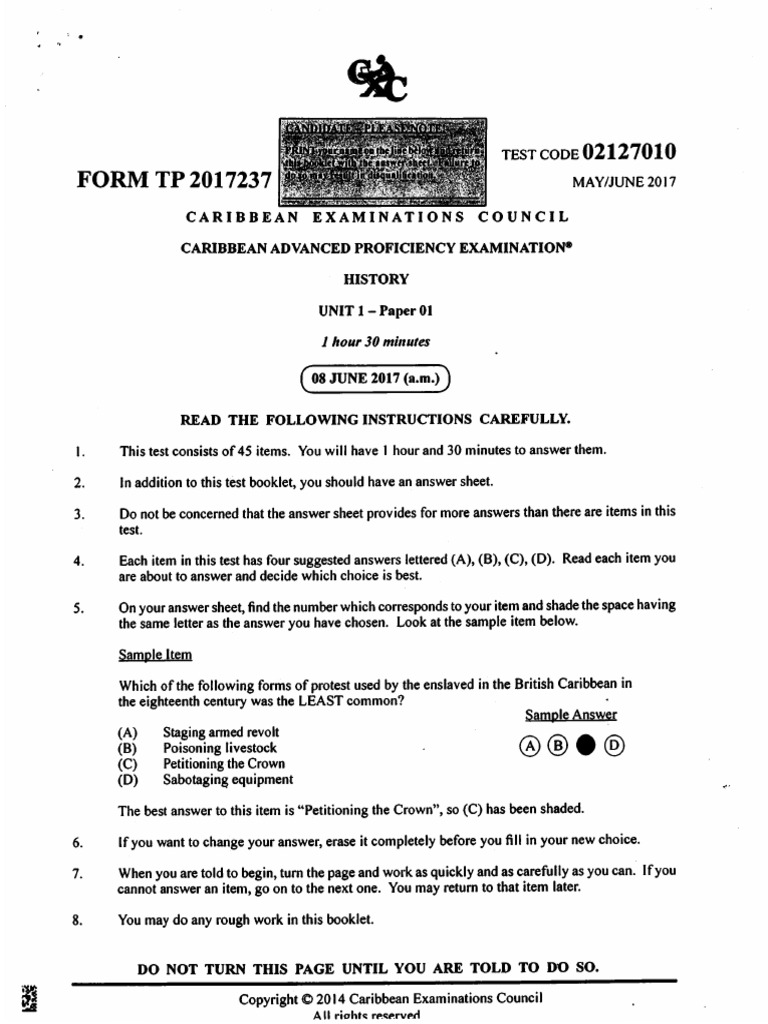 CAPE History Unit 1 Exam Overview | PDF