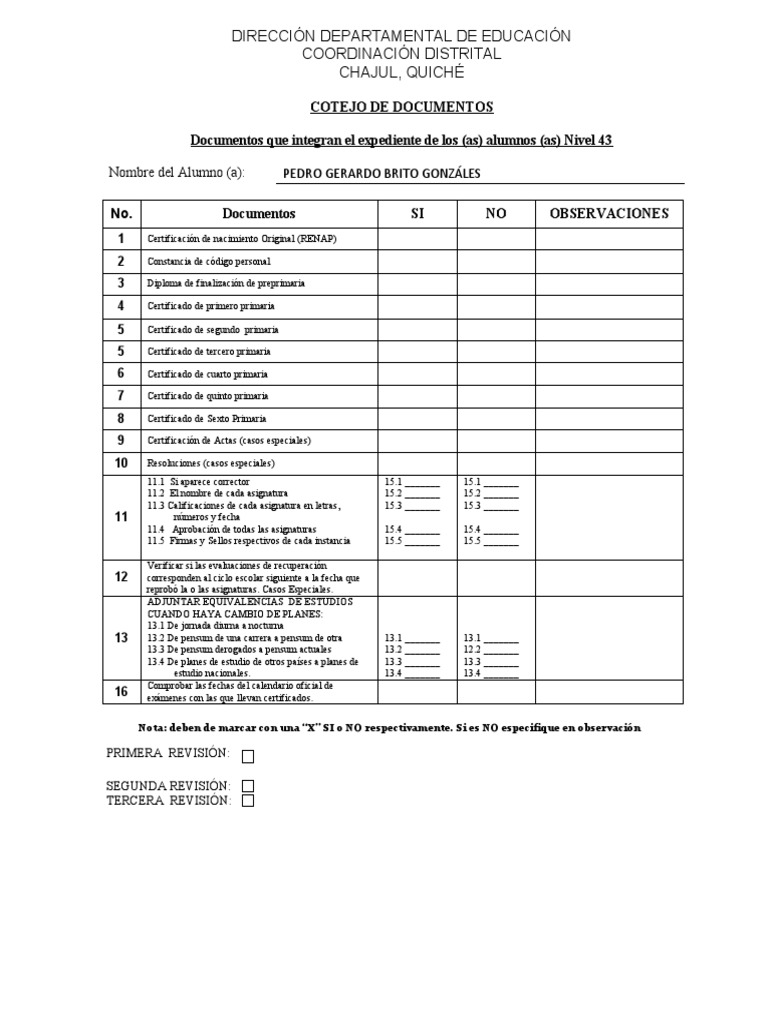 Lista de Cotejo Sexto Primaria | PDF