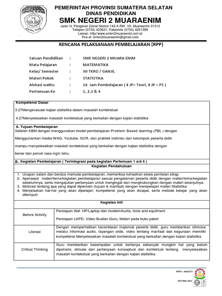 Contoh RPP MTK Program Pintar Bersama Da | PDF