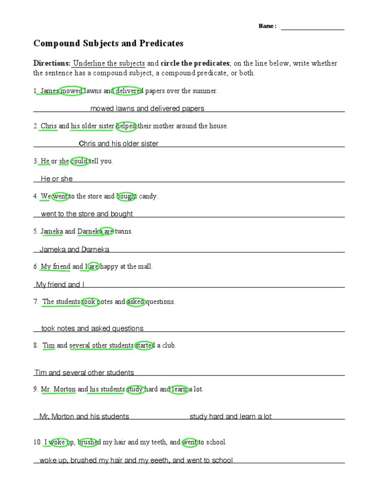 Compound Subjects and Predicates | PDF