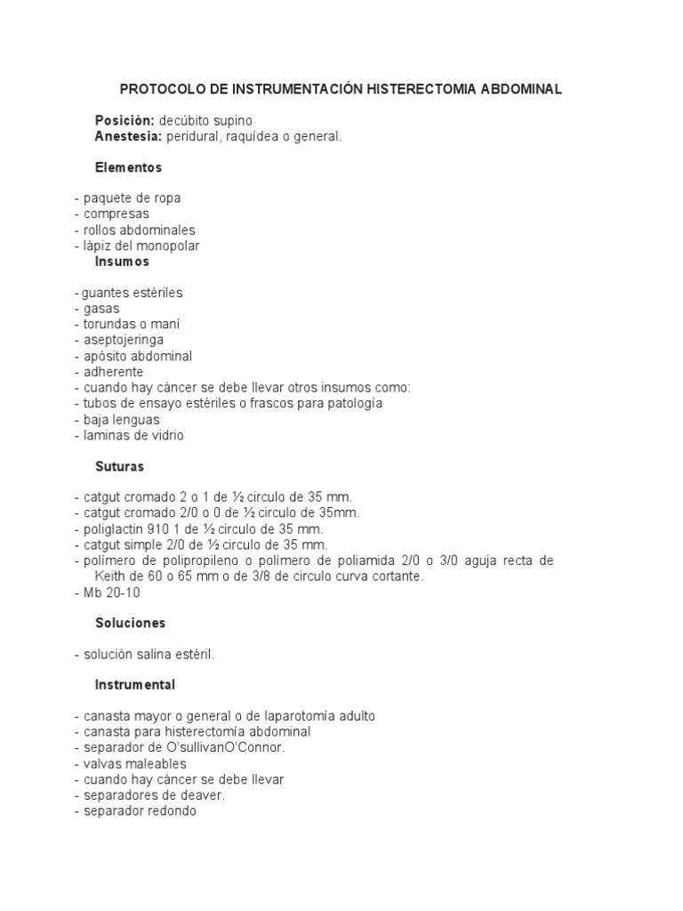 Protocolo Histerectomía Abdominal | PDF | Vagina | Vejiga urinaria