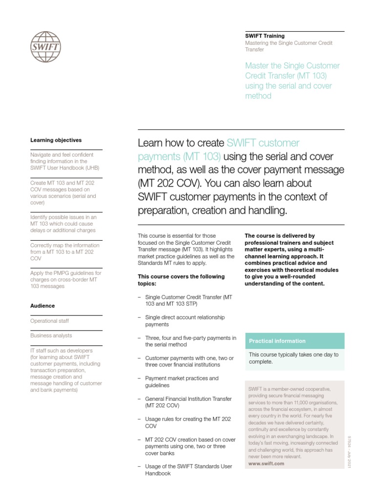 Swift Training Mastering The Customer Credit Transfer 57524 v3 | PDF ...