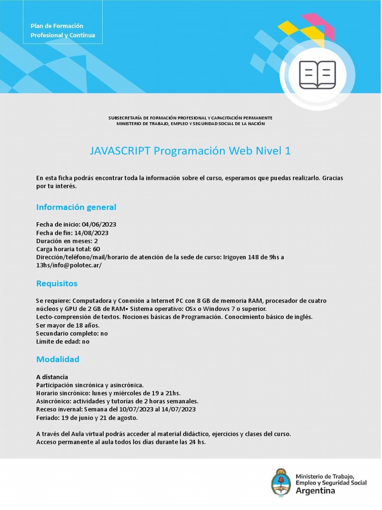 JAVASCRIPT Programación Web Nivel 1 | PDF | Sitios web | Red mundial