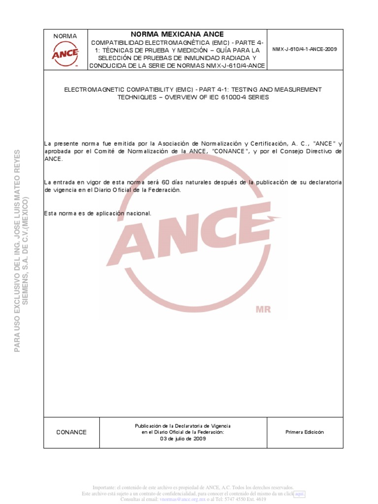 Norma Mexicana EMC NMX-J-610/4-1-ANCE | PDF | Compatibilidad electromagnética | México