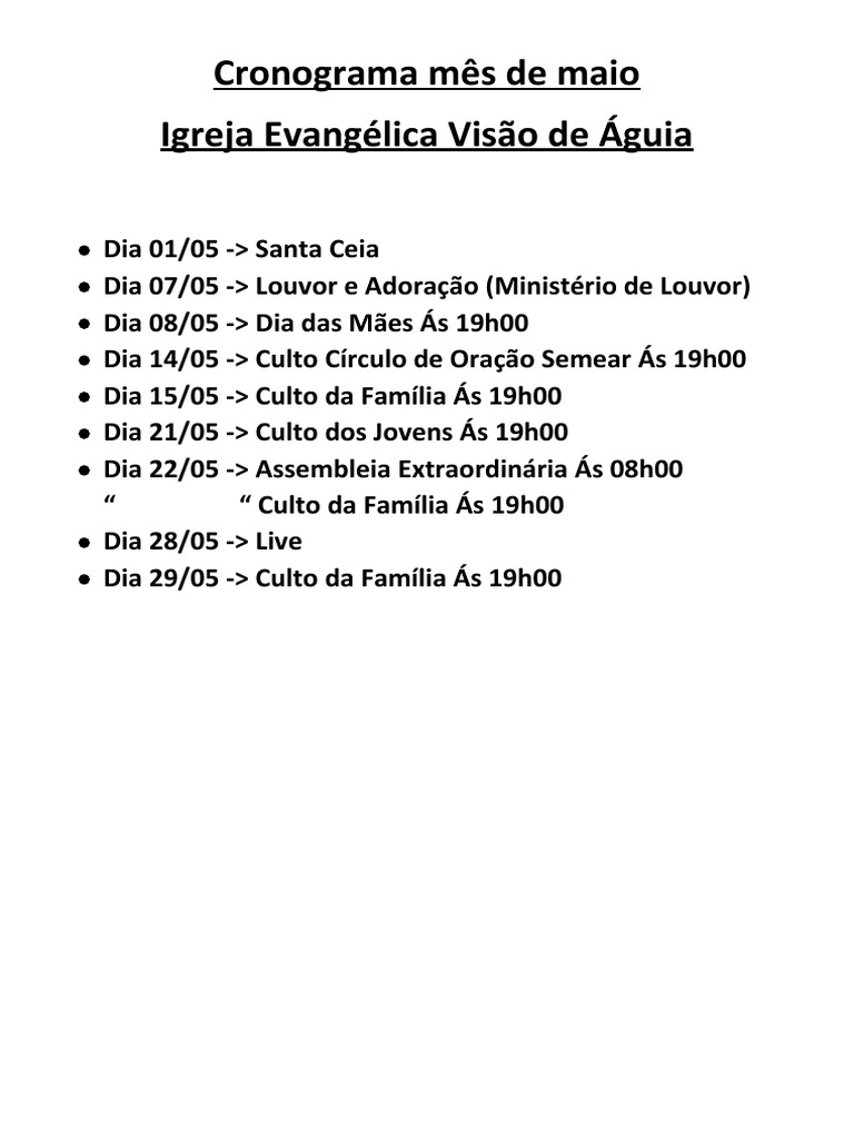 Cronograma Mês de Maio | PDF