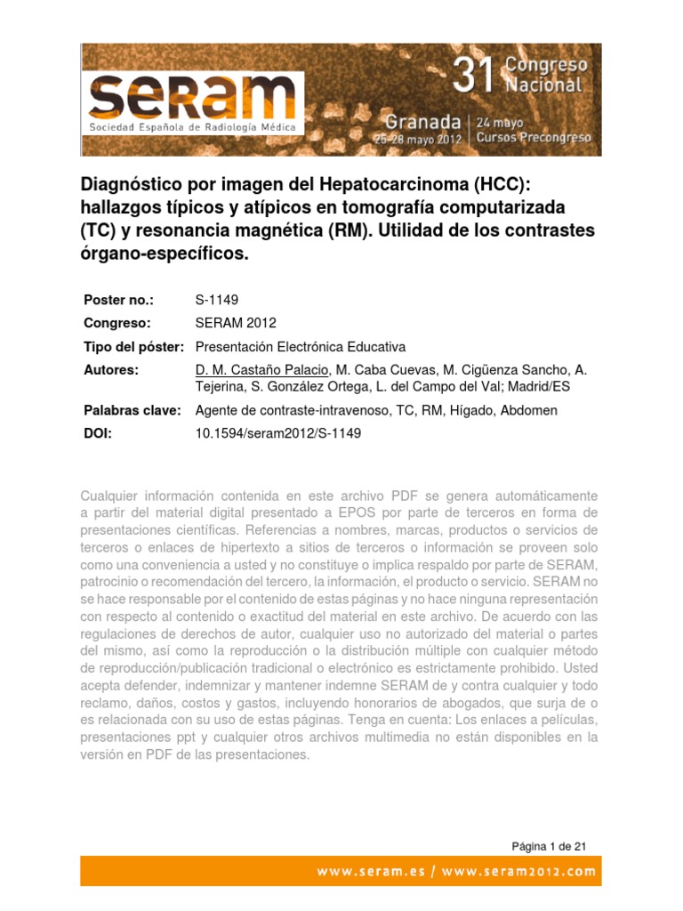 Diagnóstico Por Imagen Del Hepatocarcinoma (HCC) | PDF | Medicina CLINICA | Gastroenterología