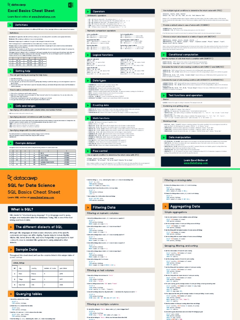 Data Analysis Cheat Sheets | PDF | Sql | Computer Programming Data Analysis Cheat Sheets | PDF | Sql | Computer Programming