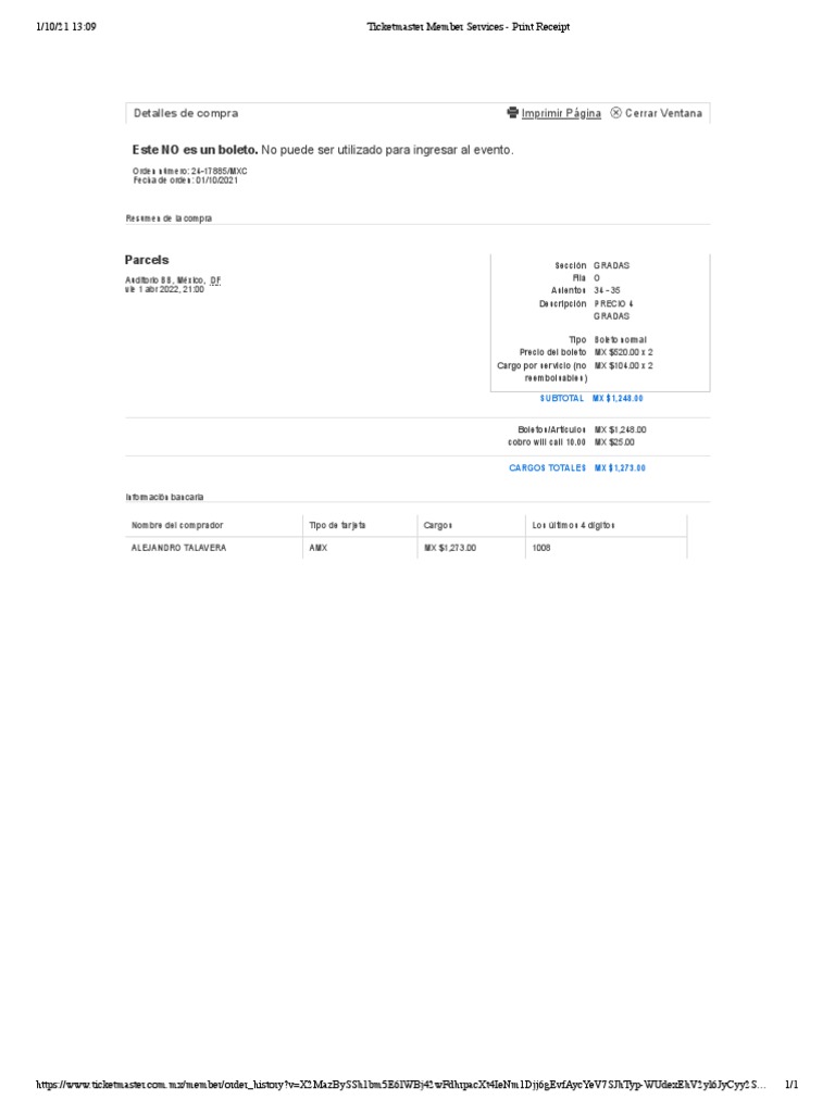 Ticketmaster Member Services - Print Receipt | PDF