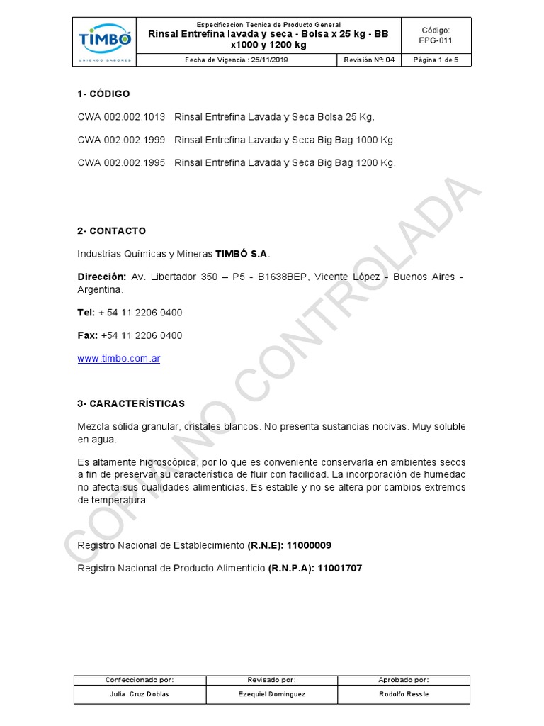 Rinsal Entrefina Lavada YSeca | PDF | Cloruro de sodio | Química