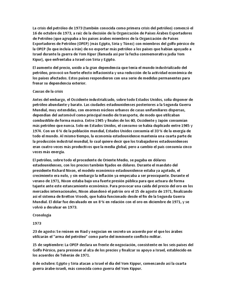 Resumen de La Crisis Del Petróleo de 1973 | PDF | Crisis petrolera de ...