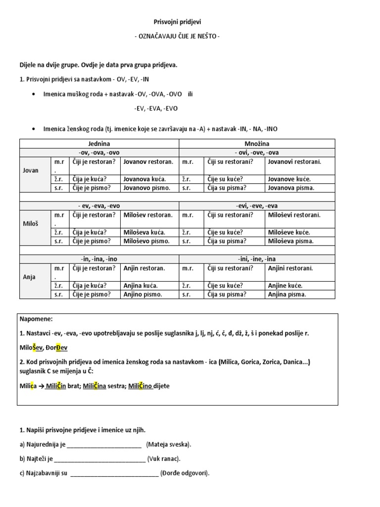 Prisvojni Pridjevi | PDF