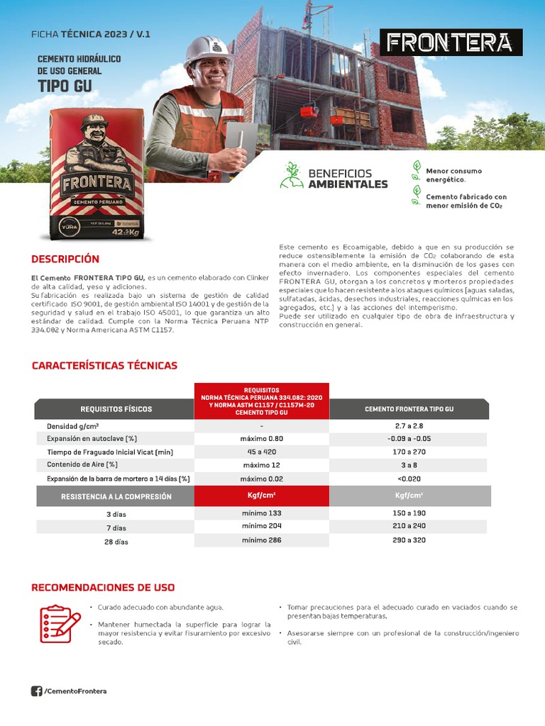 Ficha Tecnica Cemento Frontera Gu | PDF