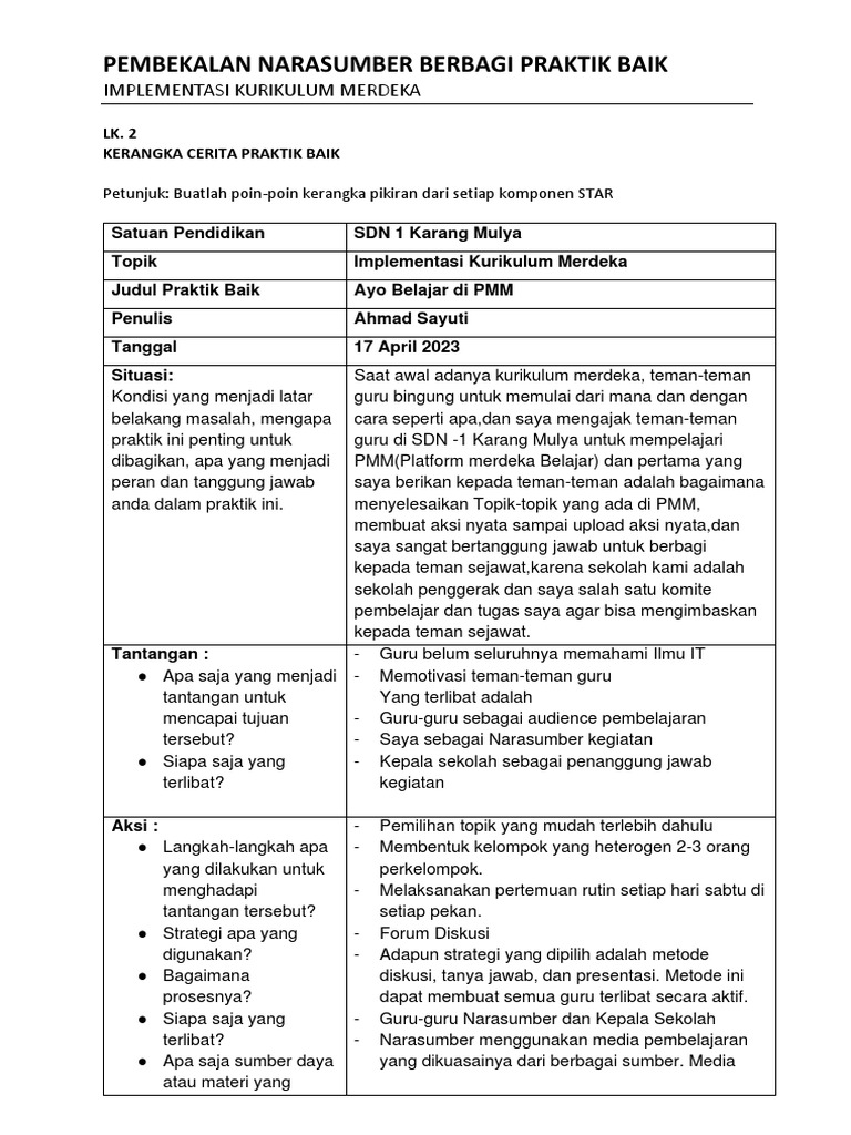 LK.02. - Kerangka Cerita Praktik Baik | PDF