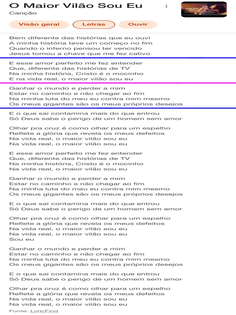 Letra Da Musica o Maior Vilao Sou Eu - Pesquisa Google 2 | PDF | Amor | Jesus