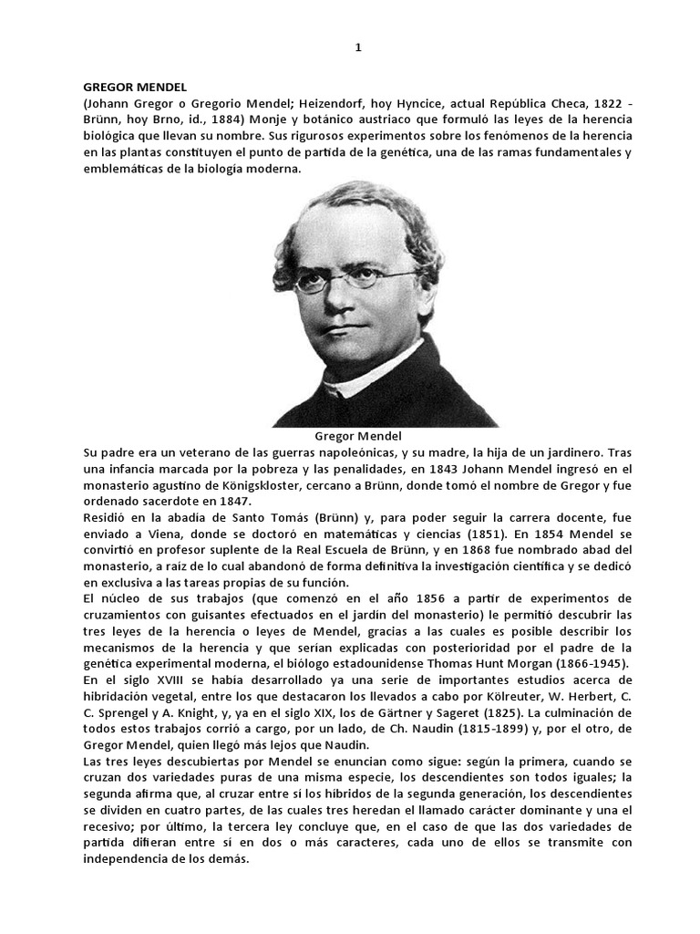 Gregor Mendel, el padre de la genética moderna | PDF | Dominancia ...
