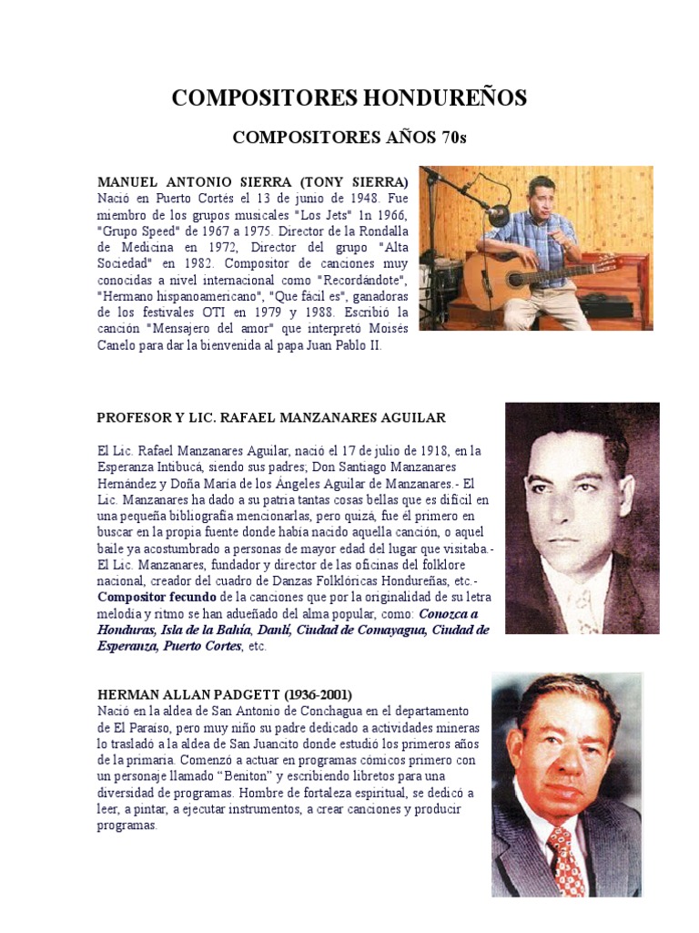 Biografía de Compositores Hondureños | PDF | Las artes escénicas ...