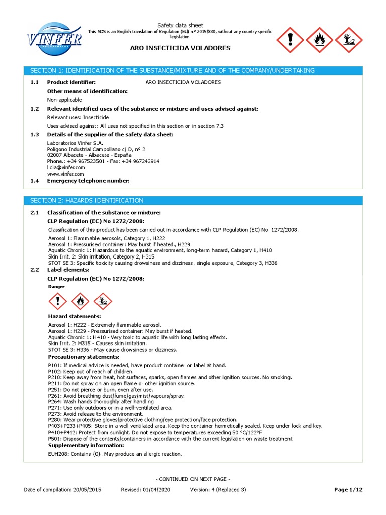 ARO Insecticide Safety Data Sheet | PDF | Personal Protective Equipment ...