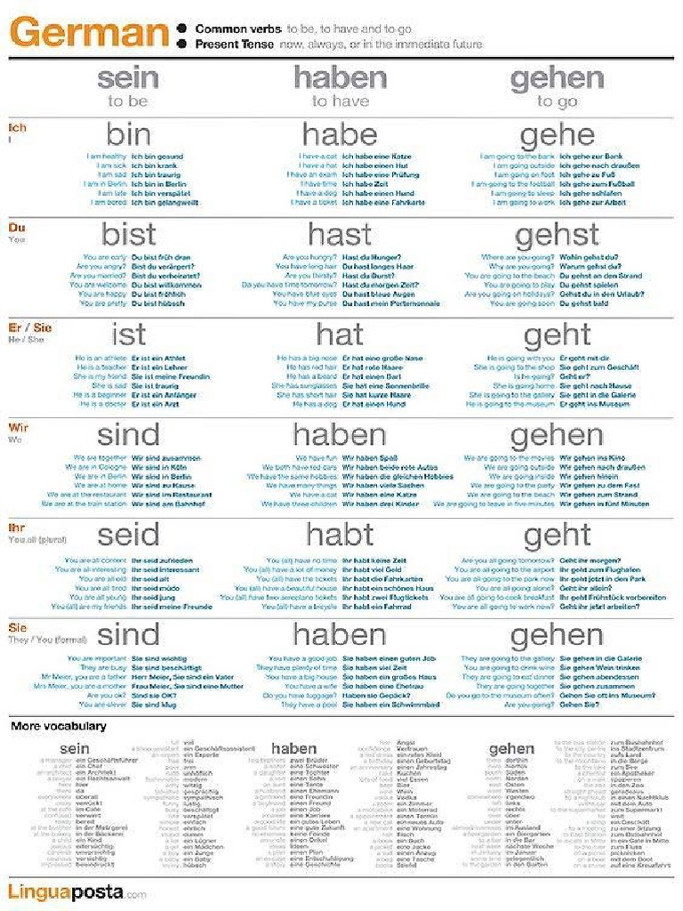 German - Verb To Be, To Have and To Go | PDF