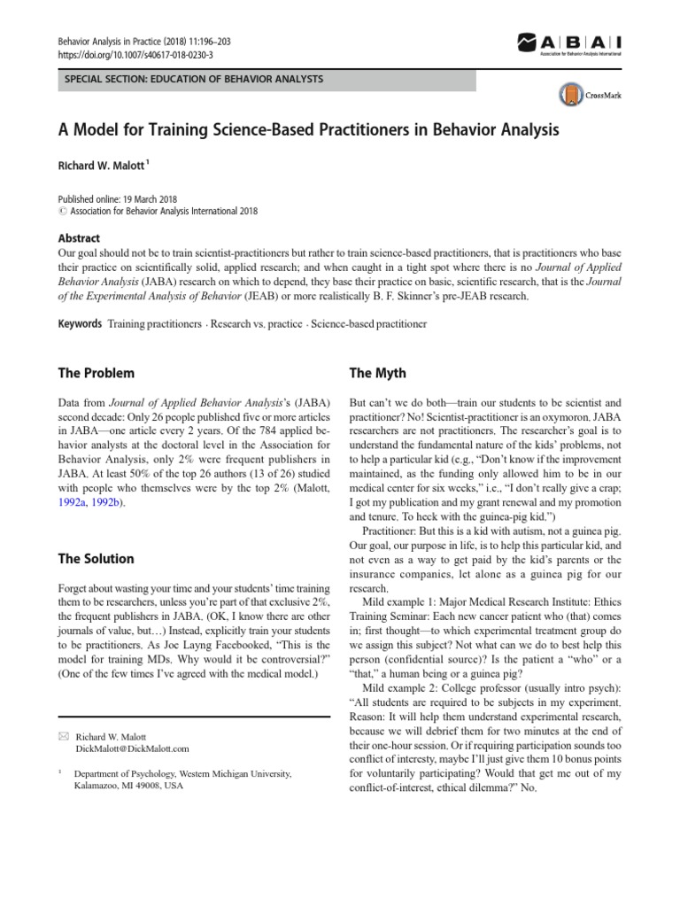 A Model For Training Science-Based Practitioners in Behavior Analysis | PDF | Behaviorism | Thesis