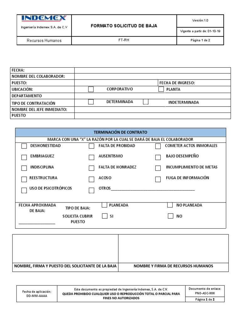 Formato - Solicitud de Baja | PDF