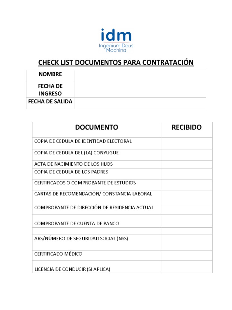 Check List Documentos para Contratación | PDF