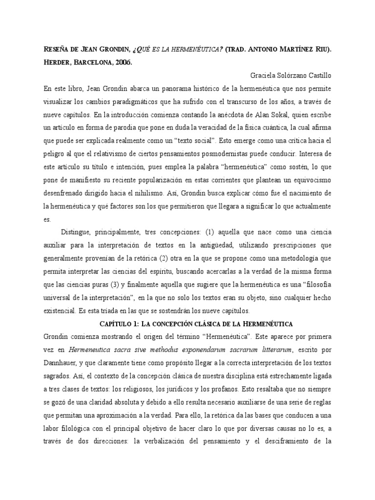 Reseña de Jean Grondin | PDF | Hermenéutica | Martin Heidegger