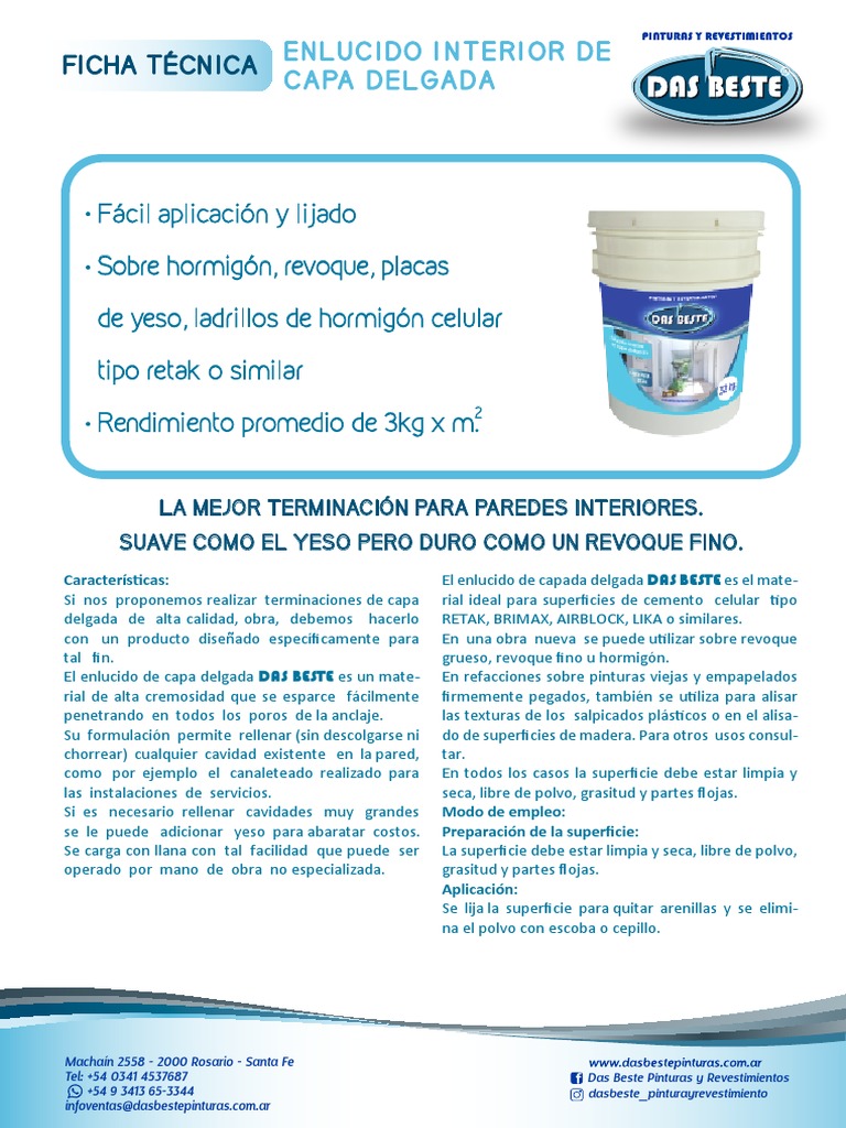 Ficha Tecnica Enlucido | PDF | Hormigón | Materiales