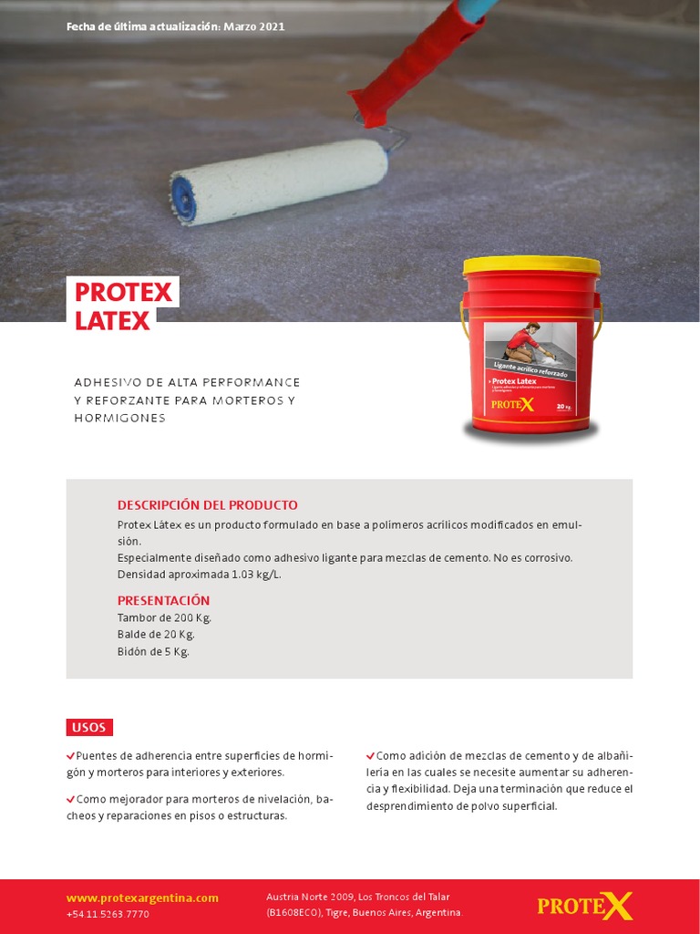 PROTEX-Latex FichaTecnica | PDF | Hormigón | Agua