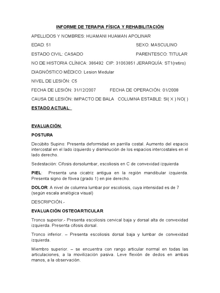 INFORME DE LMM | PDF | Escoliosis | Sistema musculoesquelético