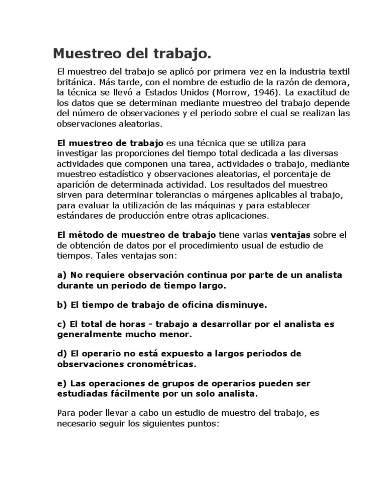 Muestreo Del Trabajo Pdf Intervalo De Confianza Desviación Estándar