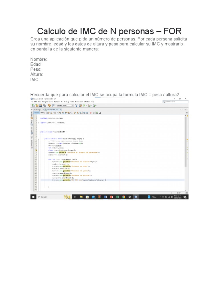Calculando El Índice De Masa Corporal Imc De Múltiples Personas Utilizando Un Bucle For En 8078