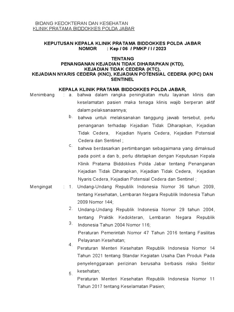 SK Penanganan KTD, KTC, KNC, KPC Dan SENTINEL | PDF