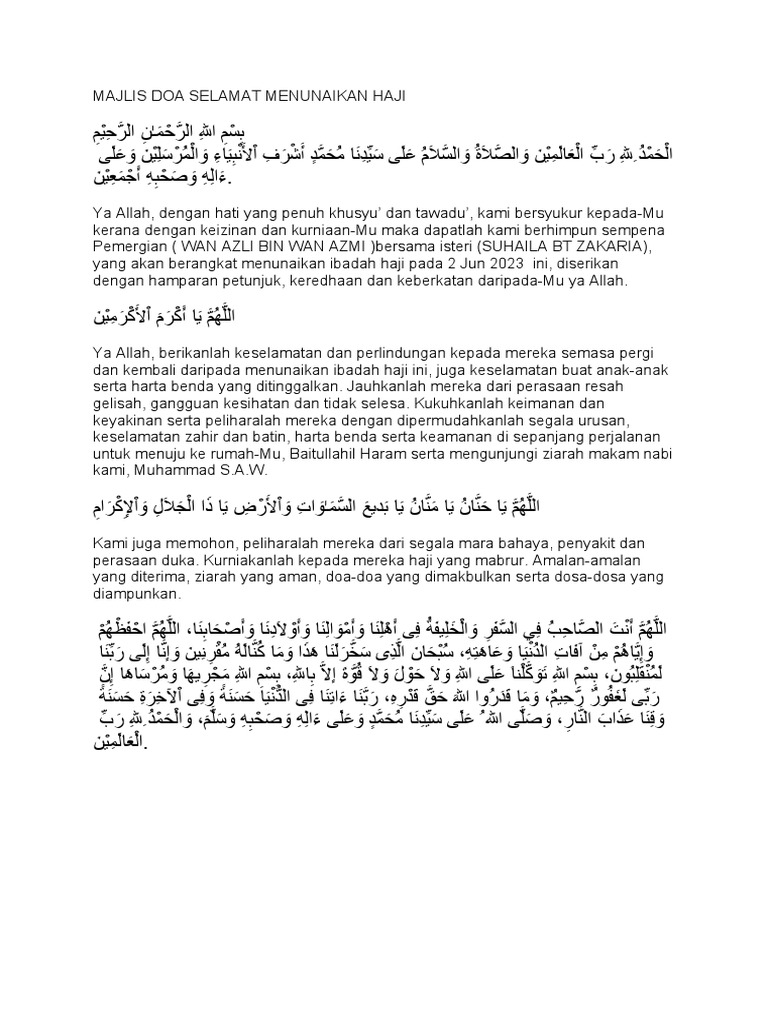 Majlis Doa Selamat Menunaikan Haji | PDF Majlis Doa Selamat Menunaikan Haji | PDF