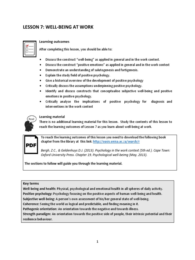 Well-Being at Work Lesson | PDF | Positive Psychology | Well Being