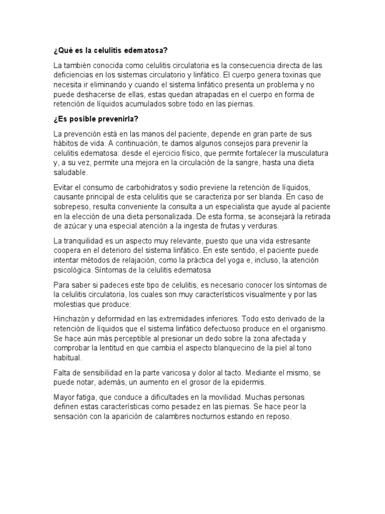 Celulitis Edematosa: Prevención y Tratamiento | PDF | Masaje | Dieta