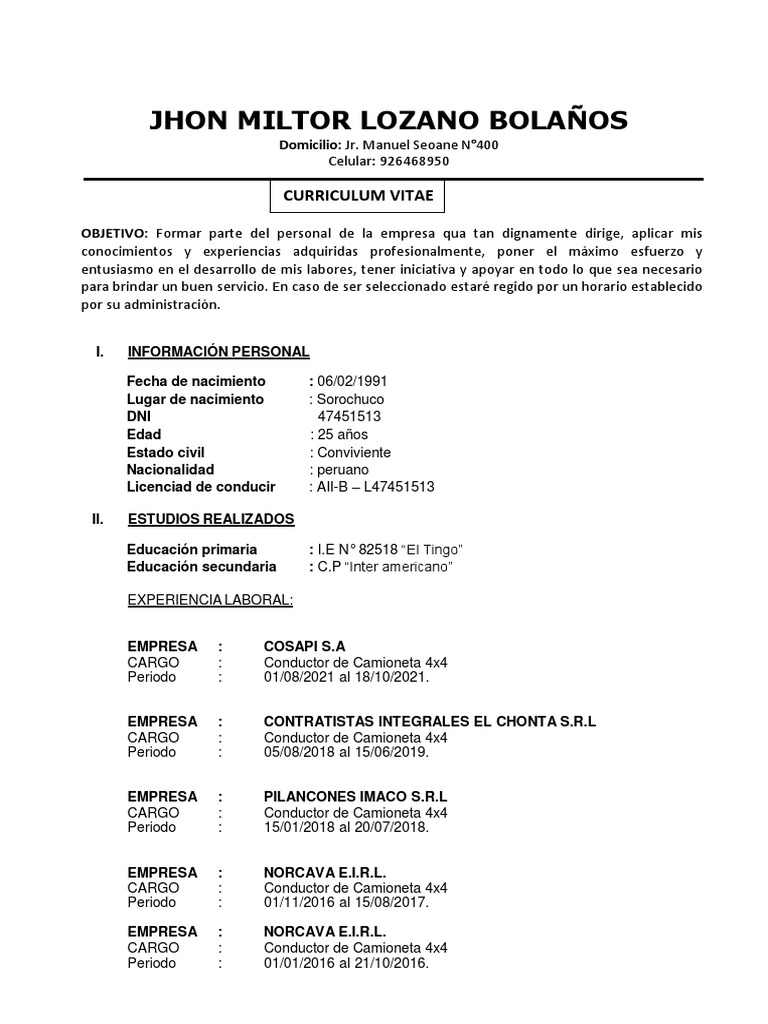 CV Miltor Bolaños | PDF | Crecimiento personal y profesional | Negocios