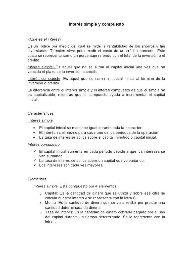 Diferencias entre Interés Simple y Compuesto | PDF