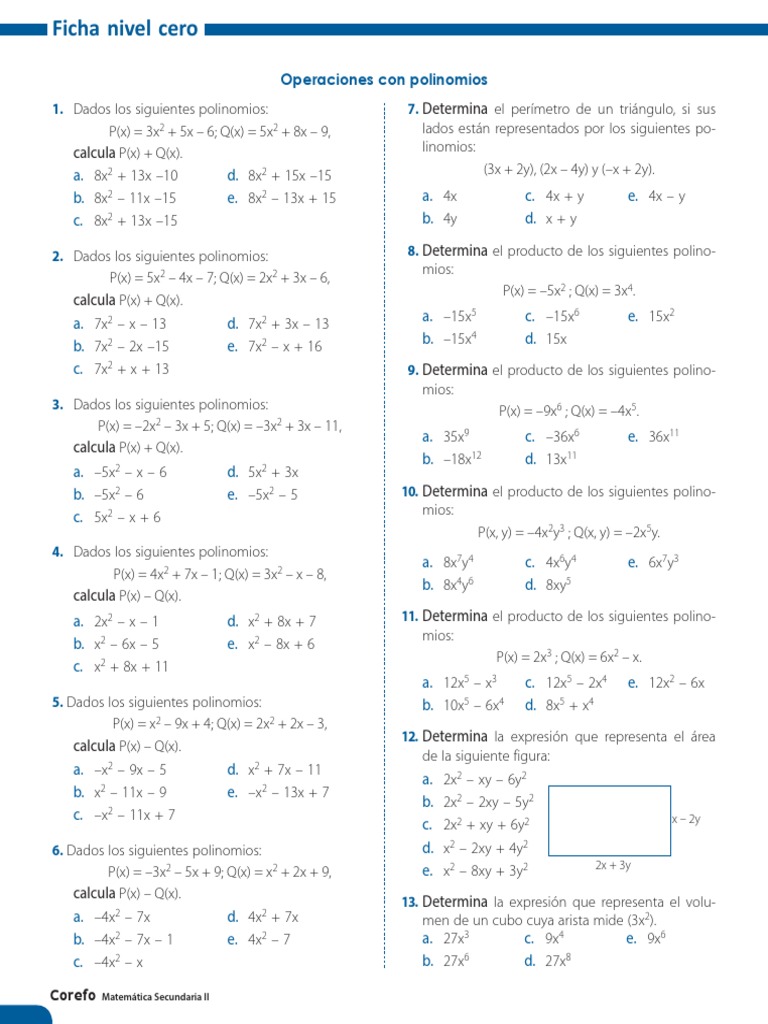 Operaciones Con Polinomios - Ficha Cero | PDF