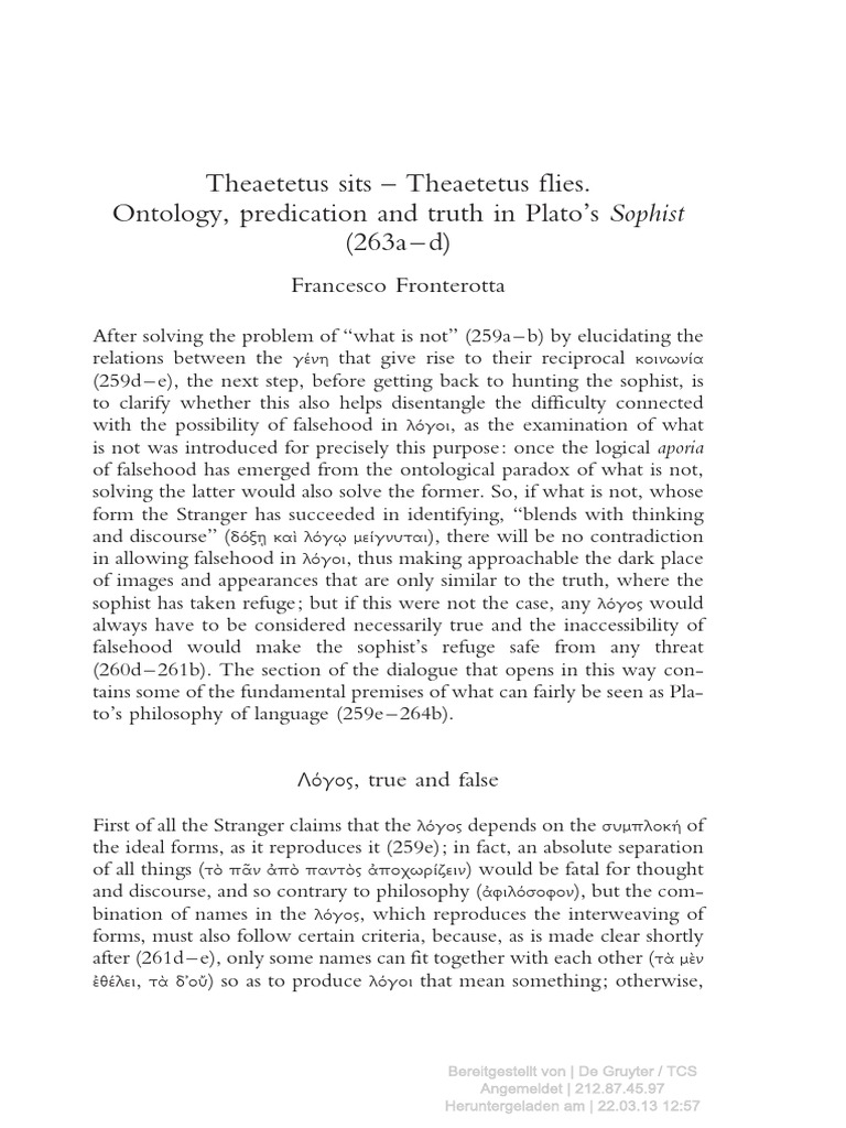 Theaetetus Sits Theaetetus Flies Ontolog | PDF | Truth | Knowledge