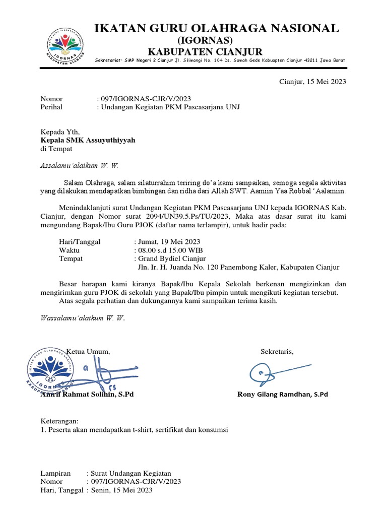 Surat Undangan Kegiatan PKM UNJ | PDF